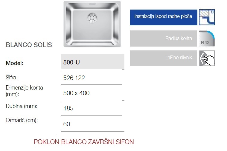 BLANCO sudopera SOLIS 500-U inox, dorada četkom 540x440/185